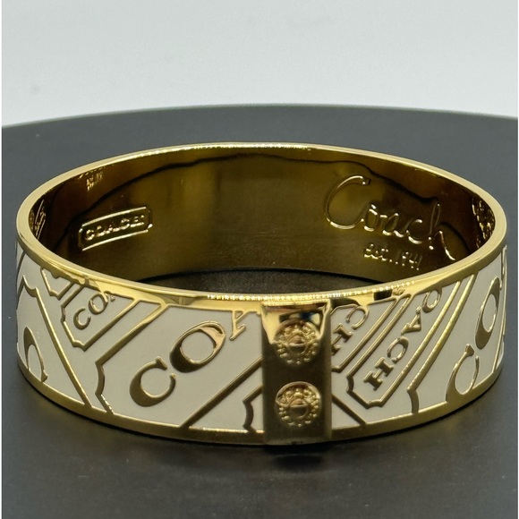 Coach | Jewelry | Coach Vintage Gold And White Logo Bangle ...